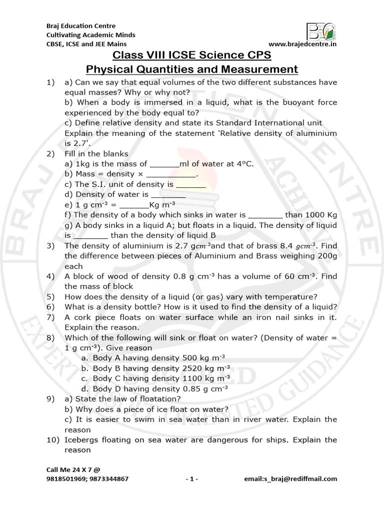 Physical Quantities and Measurement CPS | PDF