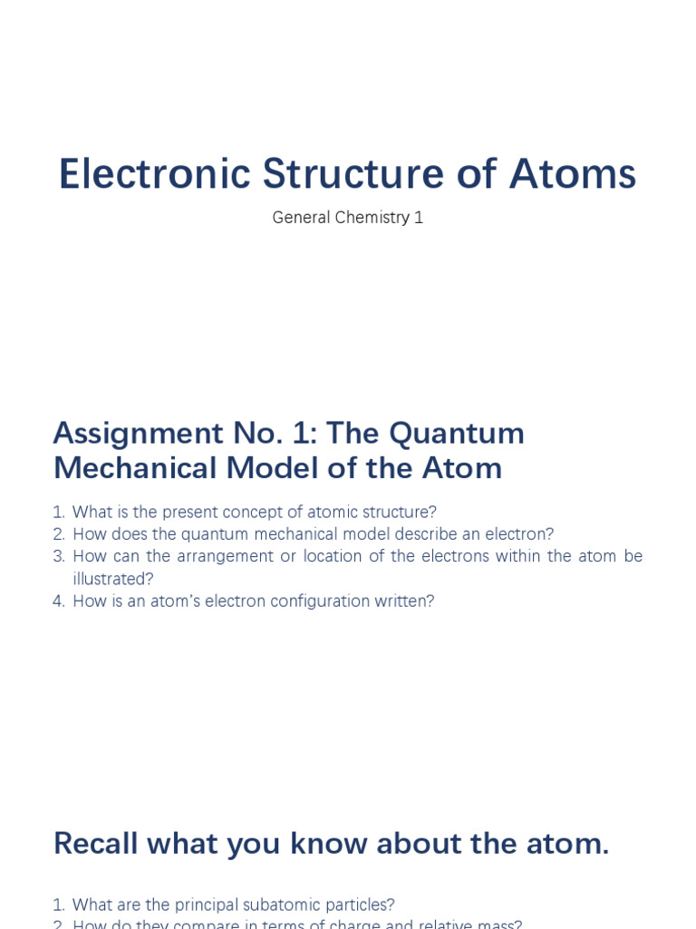 Gc1 Q2 Lesson 1 Electronic Structure Of Atoms Pdf