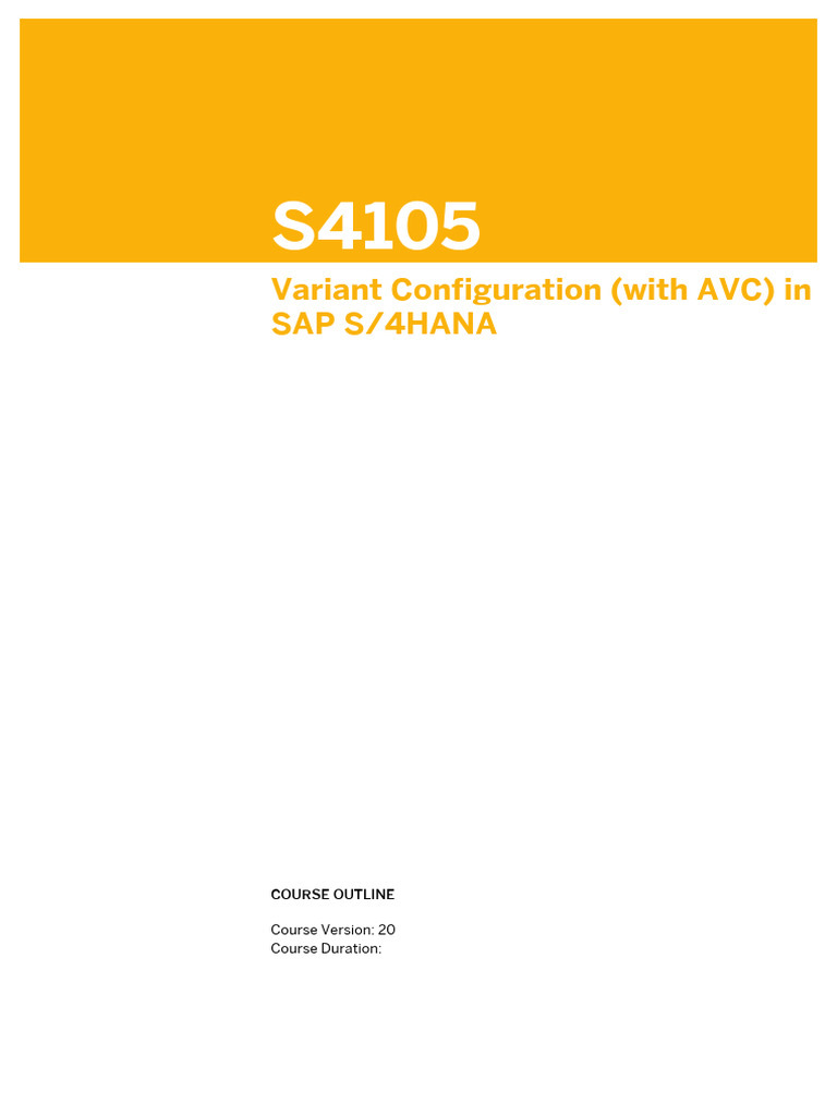 Variant Configuration (With AVC) in Sap S/4Hana: Course Outline | PDF