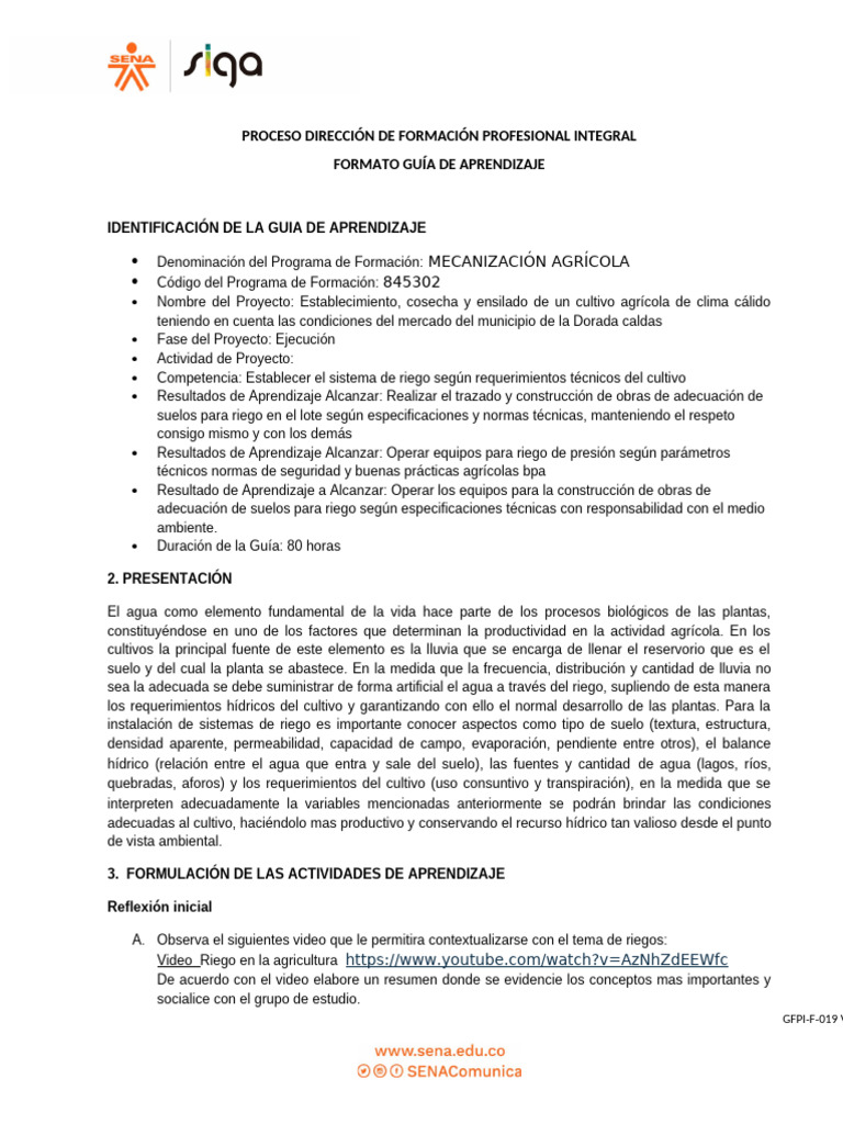 GFPI F 019 GUIA DE APRENDIZAJE Riegos 2020 | PDF