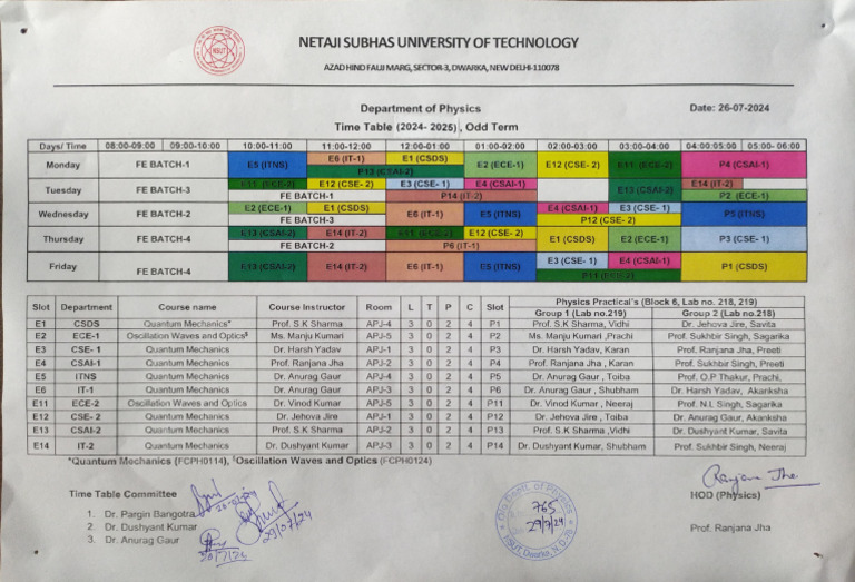 B.Tech Time Table_Physics (2024-2025 odd term) | PDF