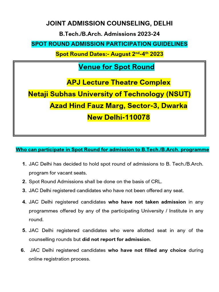 Venue For Spot Round APJ Lecture Theatre Complex Netaji Subhas ...