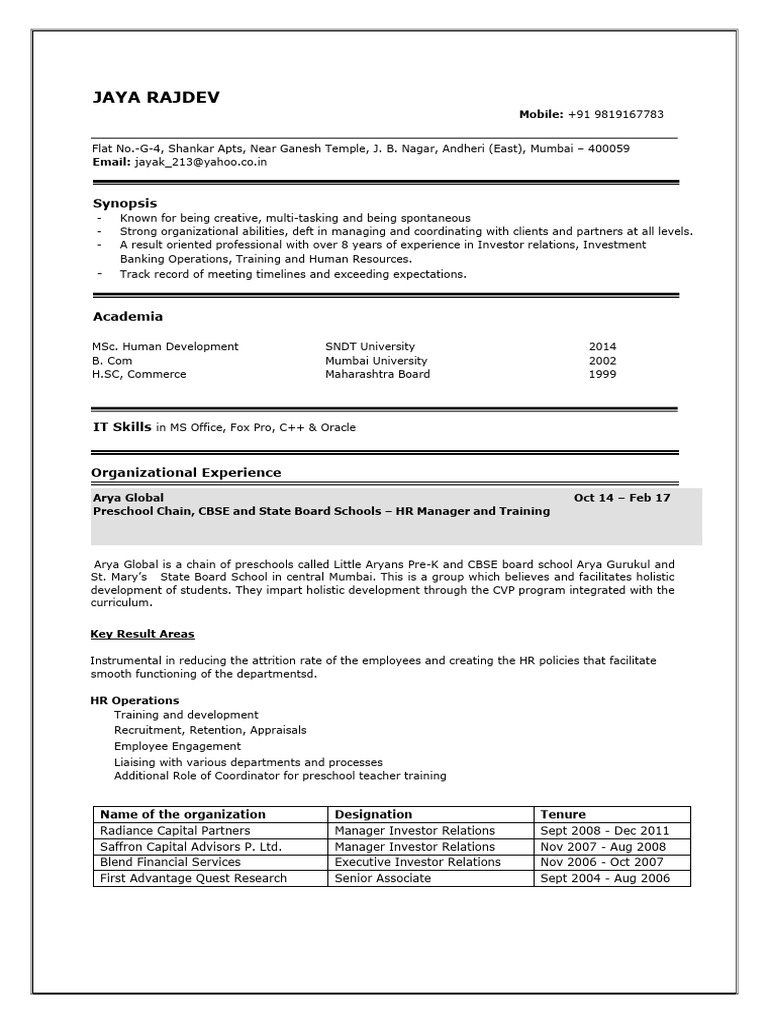 Resume_Jaya Rajdev -21 | PDF