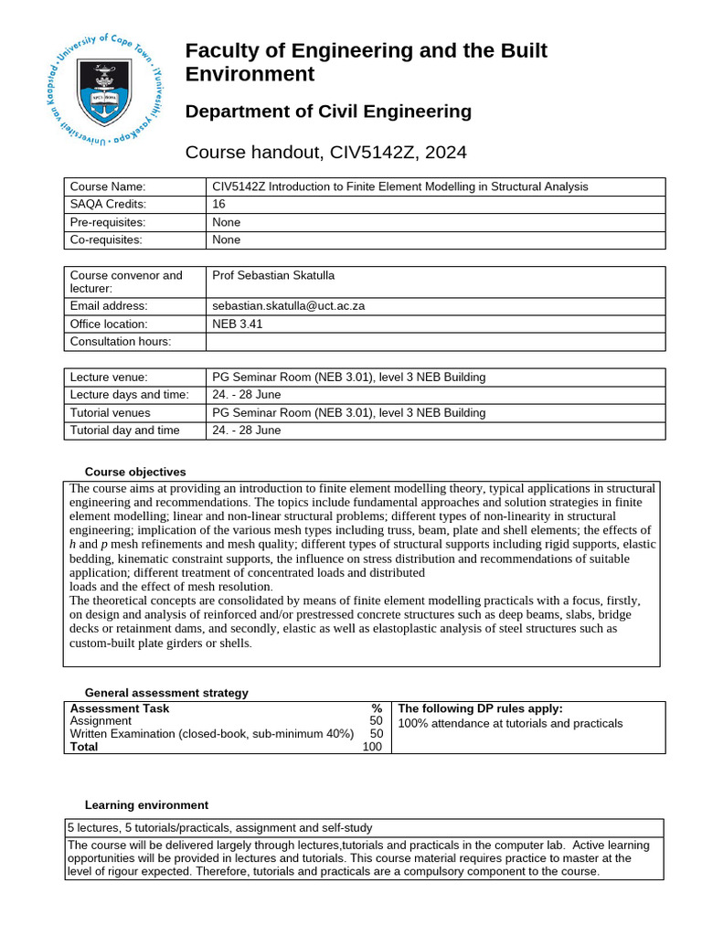 CIV5142Z Course Outline 2024 | PDF