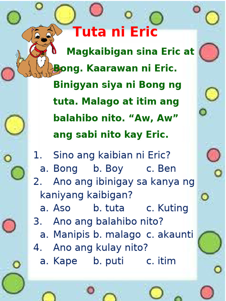 Kwentong Babasahin Grade 1 With Questions | PDF