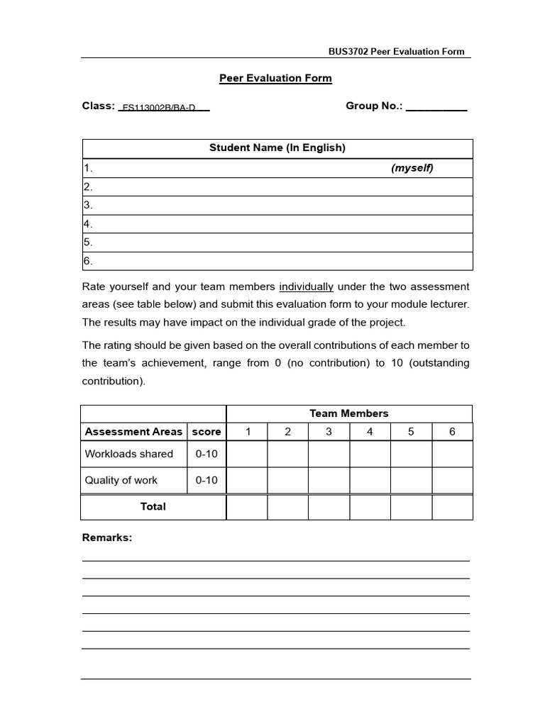 Peer Evaluation Form Template 2 | PDF