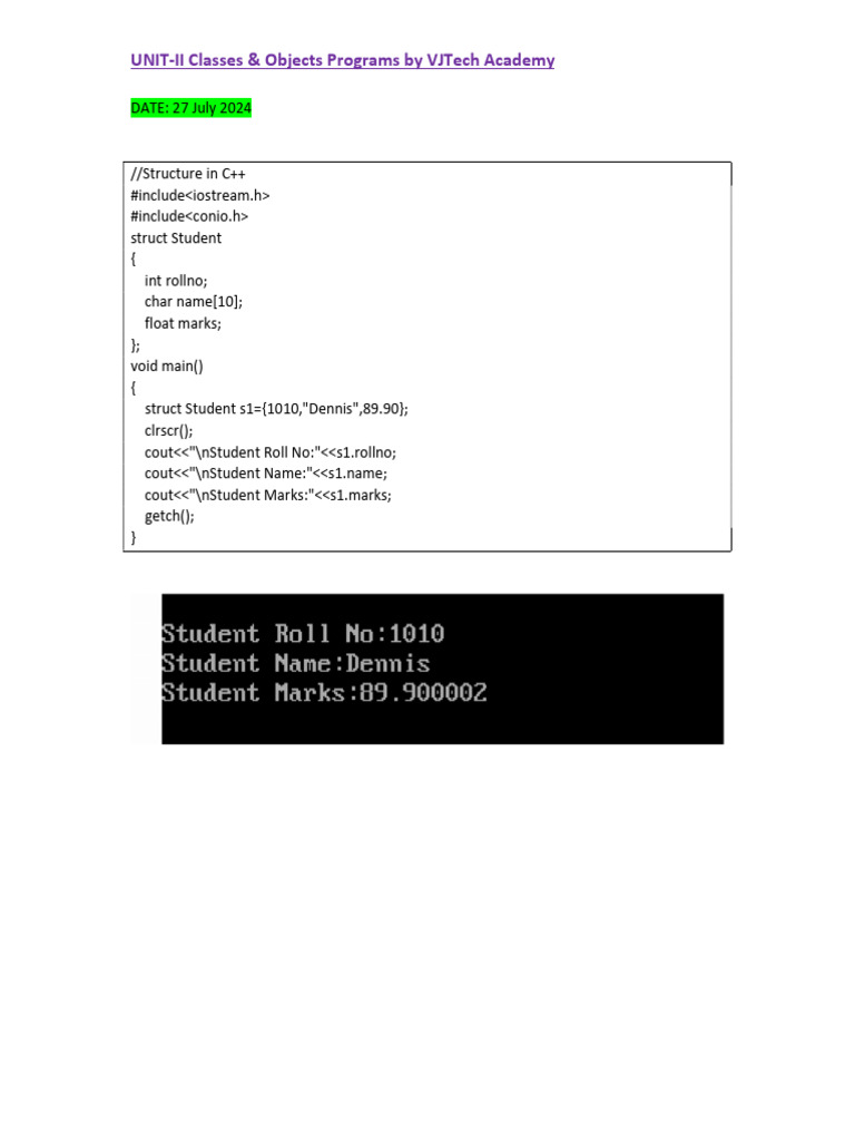 UNIT-II Classes & Objects Programs-3 | PDF