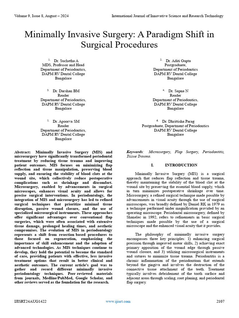Minimally Invasive Surgery: A Paradigm Shift in Surgical Procedures | PDF | Surgery | Surgical ...