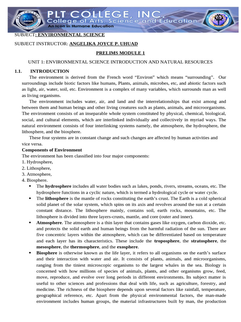 Environmental-Science MODULE1 | PDF | Mining | Wellness
