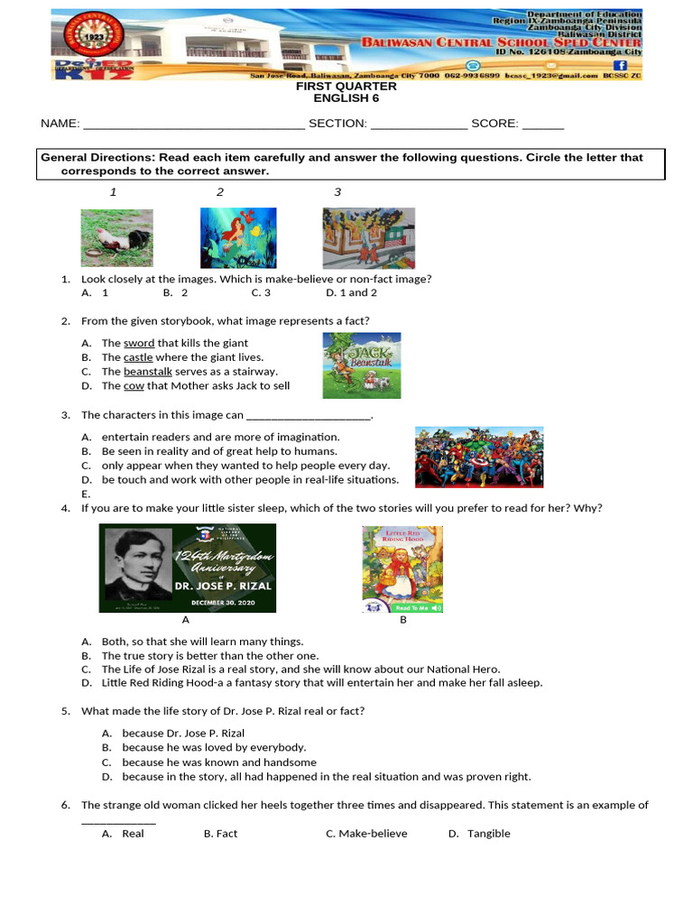 English 6 First Quarter Assessment | PDF | Image | Social Science