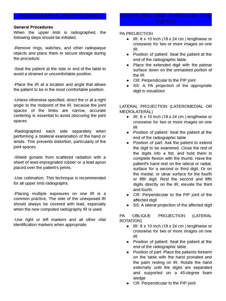 Radiographic Positioning | PDF
