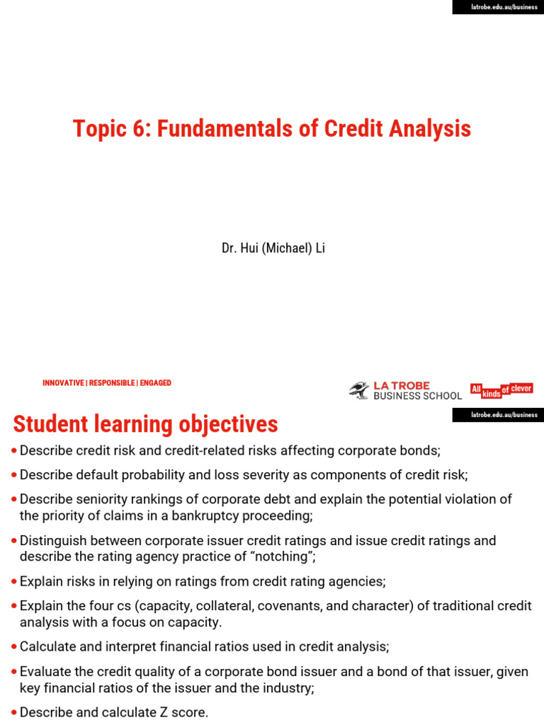 Topic 6: Fundamentals of Credit Analysis: Dr. Hui (Michael) Li | PDF