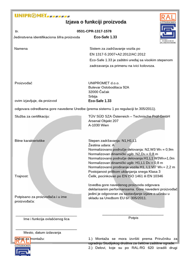 Izjava Eco-Safe 1.33 | PDF