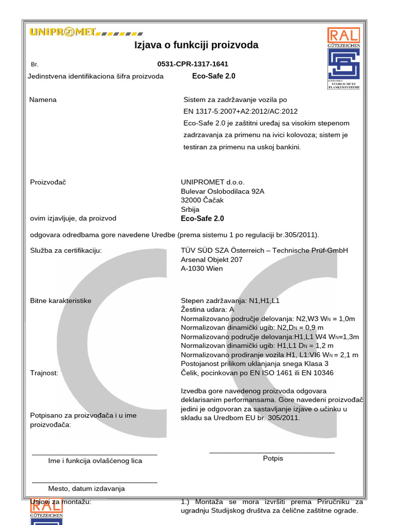 Izjava Eco-Safe 2.0 | PDF