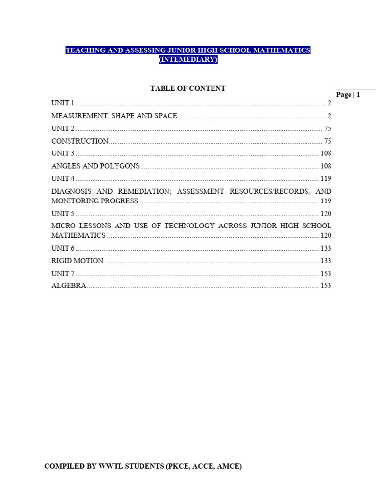 Teaching and Assessing Junior High School Mathematics | PDF