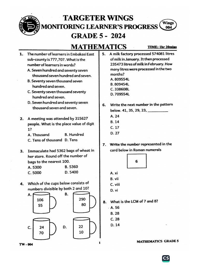 G5 Mathematics TW004 | PDF