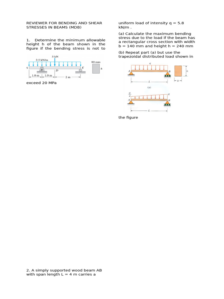 Reviewer For Bending and Shearing Stresses in Beams | PDF