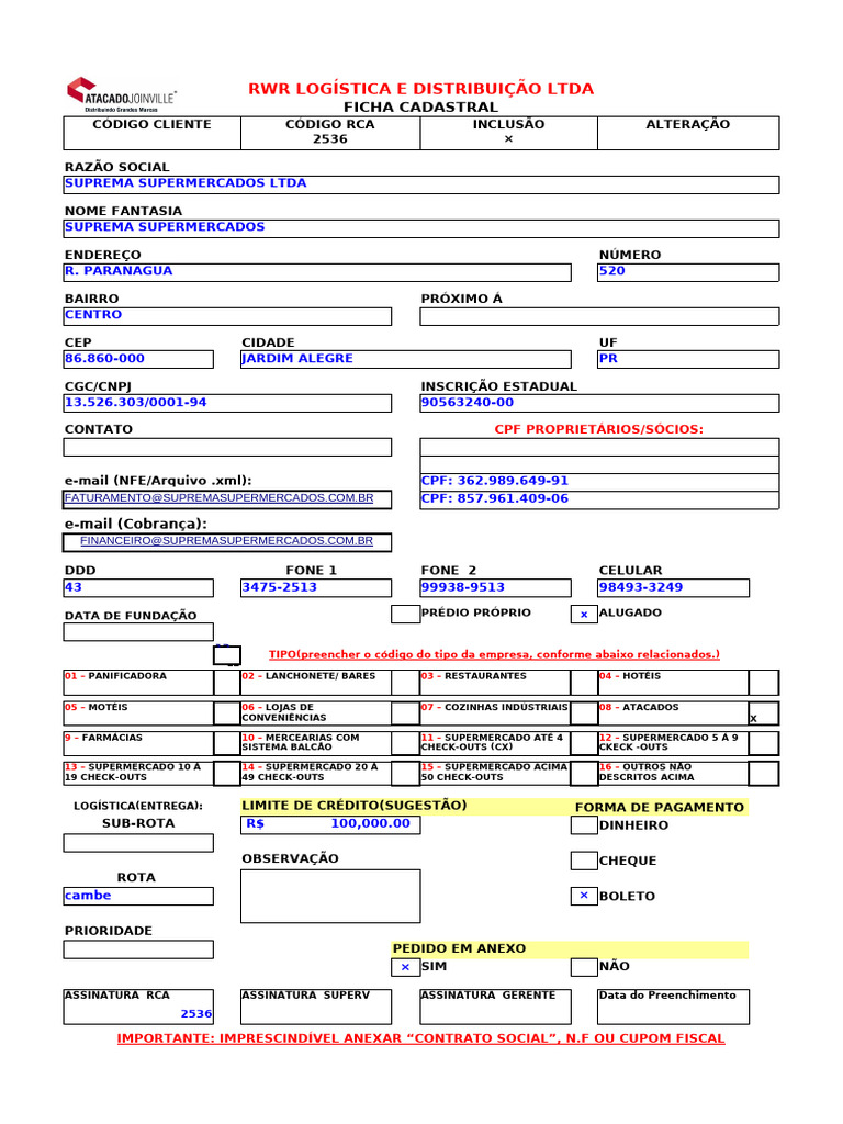 Ficha Cadastro Clientes Novos | PDF