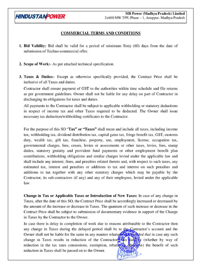 Commercial Terms Conditions (SO) | PDF