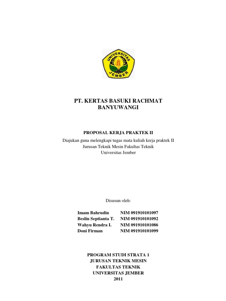Proposal Kerja Praktek Teknik Mesin di PT Kertas Basuki Rachmat | PDF | Seni