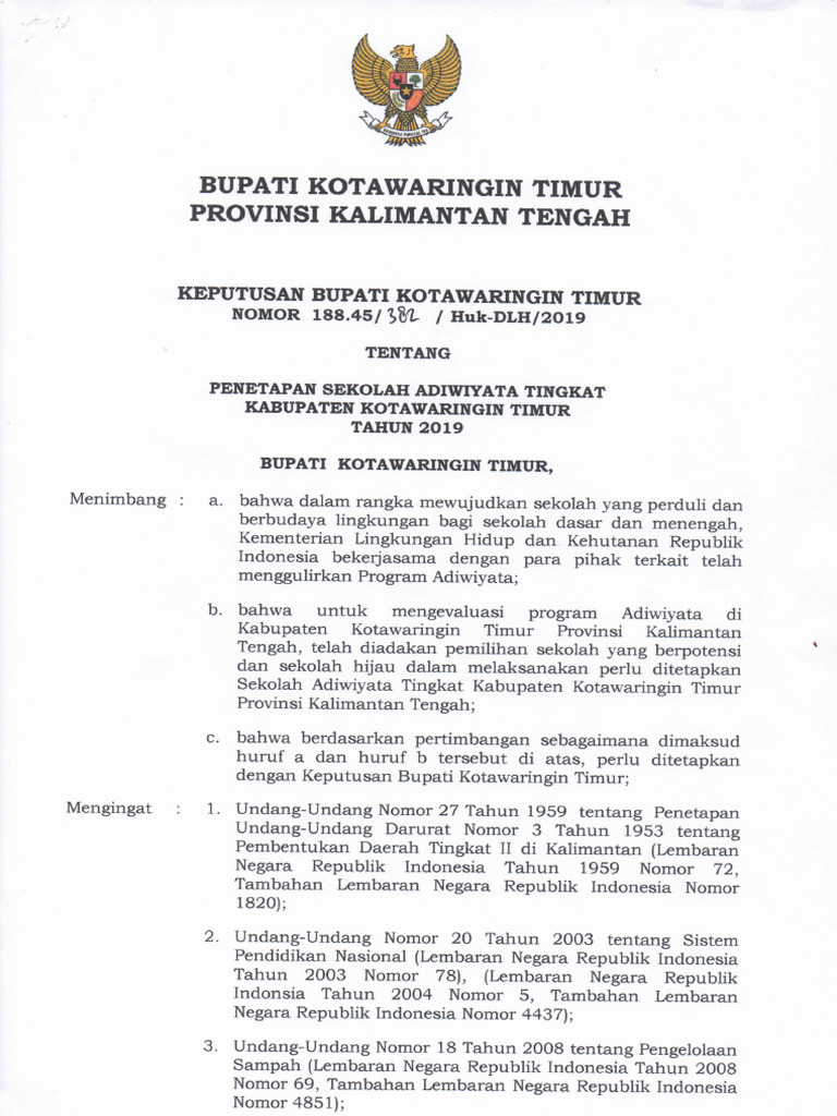 SK Bup Adiwiyata 2019 | PDF