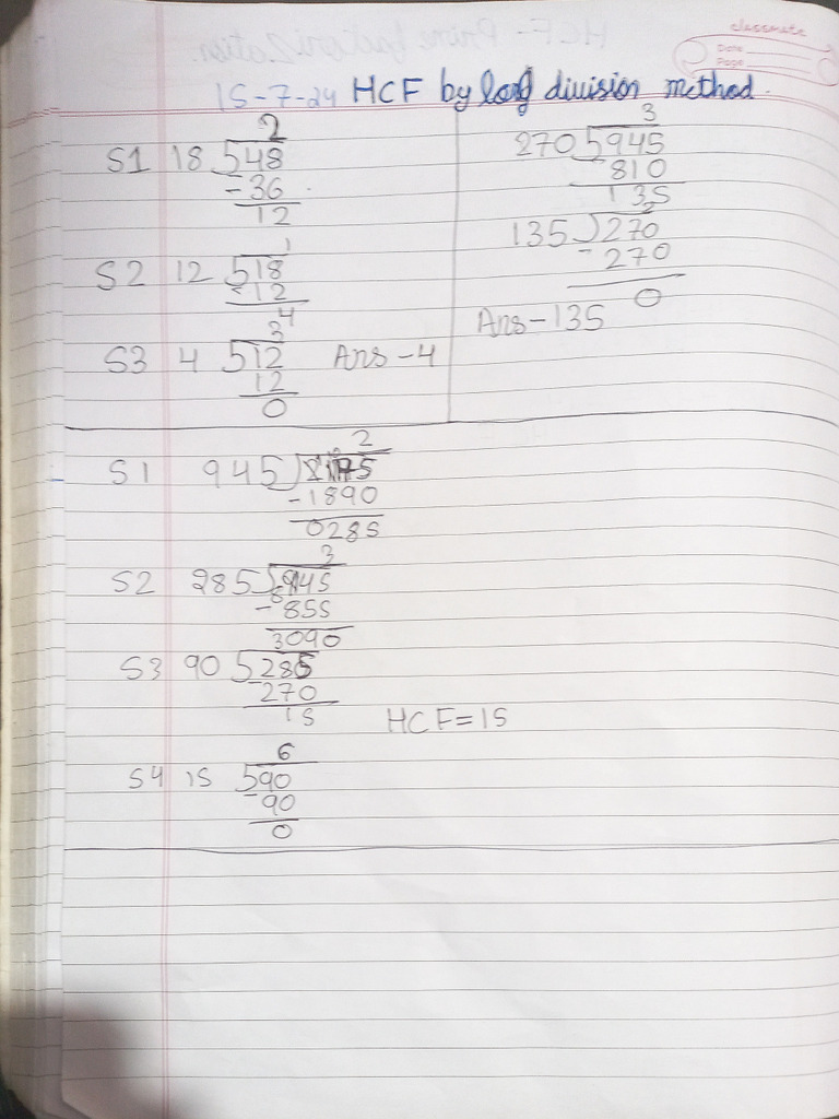 HCF by Long Division Method | PDF