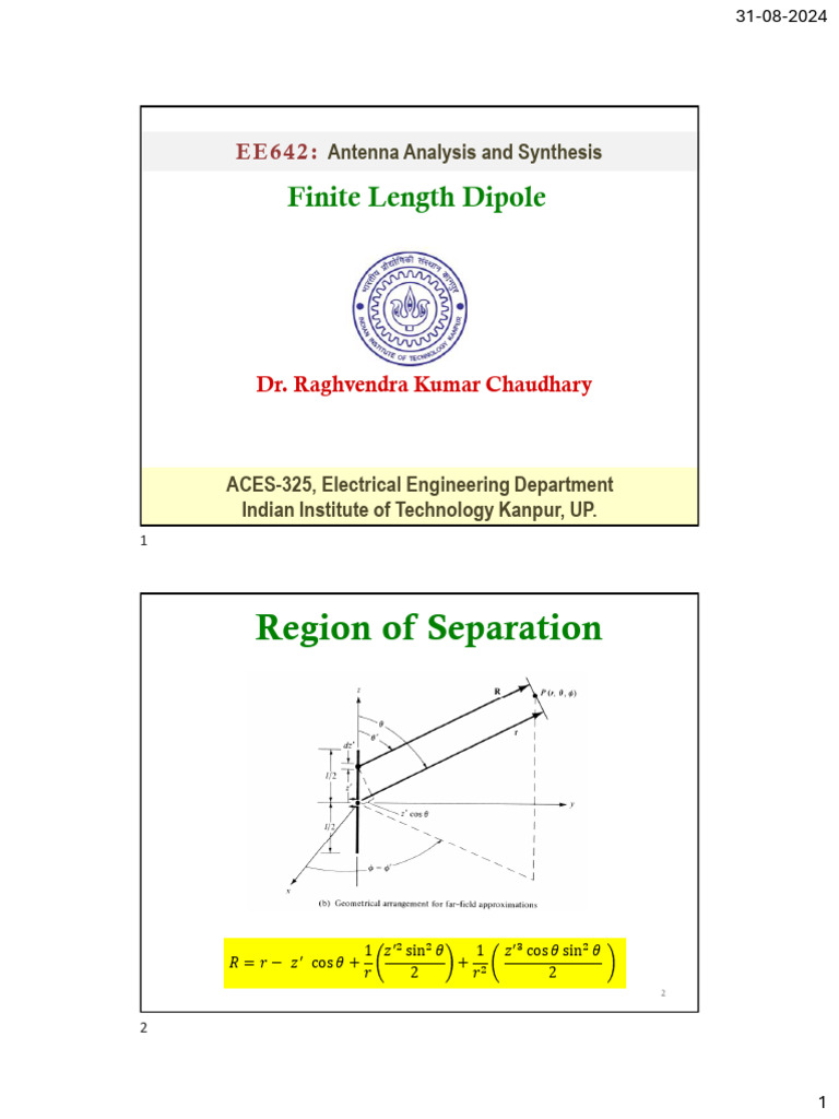 Lecture 08 - Finite Length Dipole Antenna | PDF