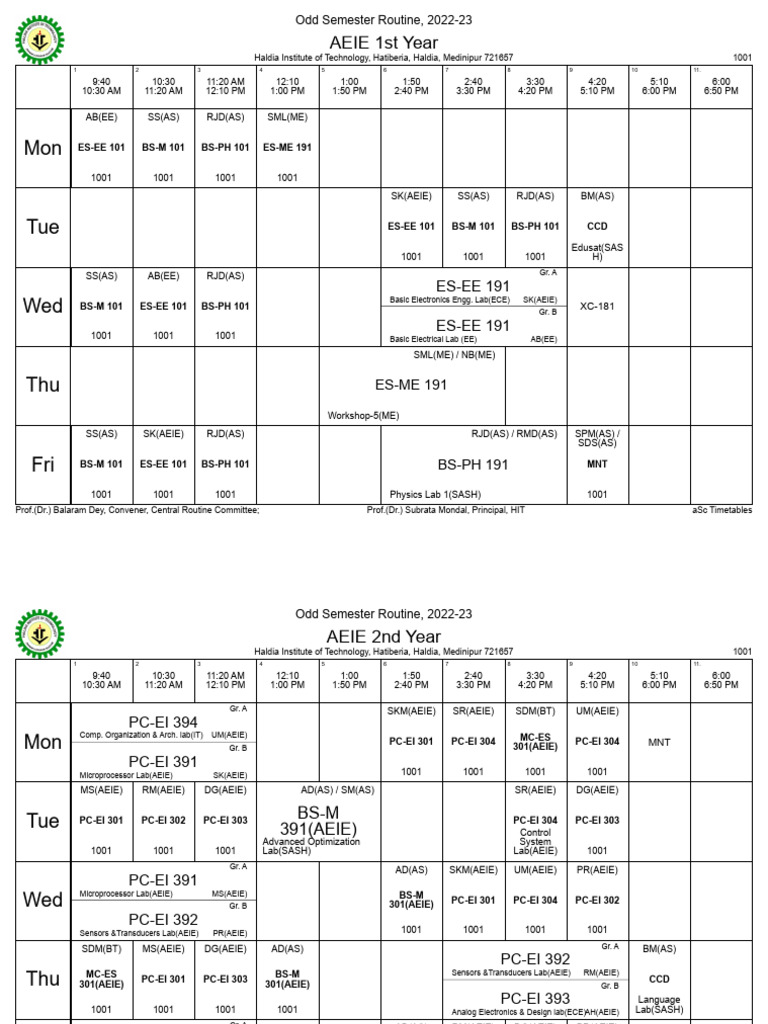 Routine_HIT_Odd_Sem_2022_23 | PDF
