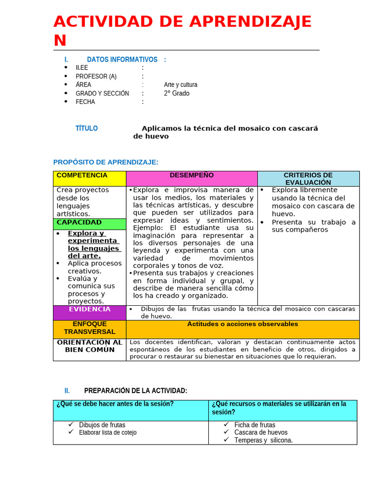 Sesión Aplicamos La Técnica Del Mosaico Con Cascará de Huevo | PDF Sesión Aplicamos La Técnica Del Mosaico Con Cascará de Huevo | PDF