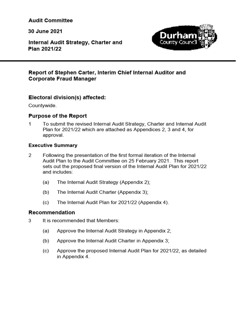 Internal Audit Charter Strategy and Plan 202122 | PDF