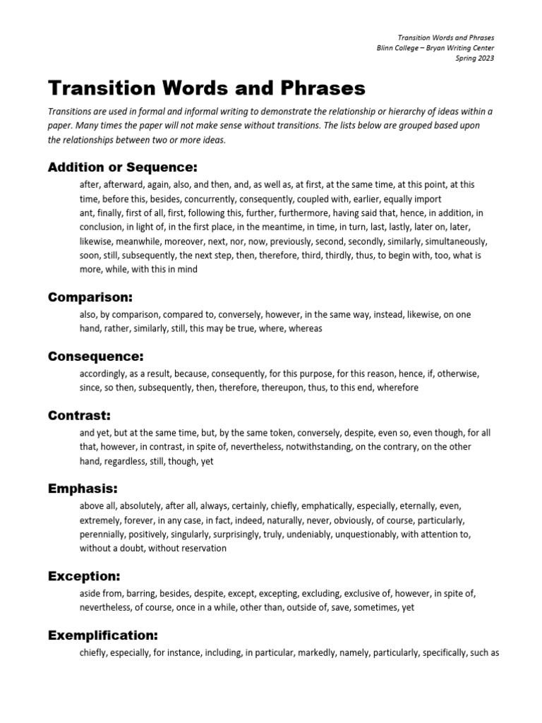 Transition Words | PDF