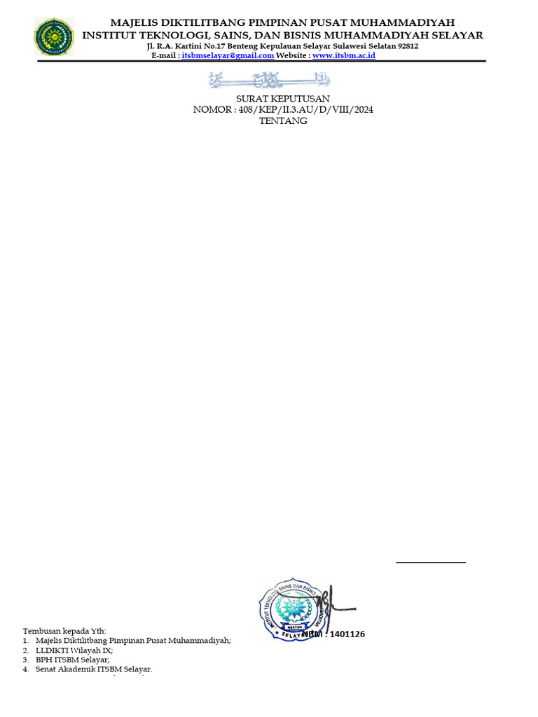 SK Hasil Seleksi PMB Tahap Ii Itsbm Selayar | PDF