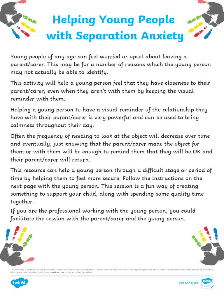 T P 293d Separation Anxiety Worksheet Editable | PDF