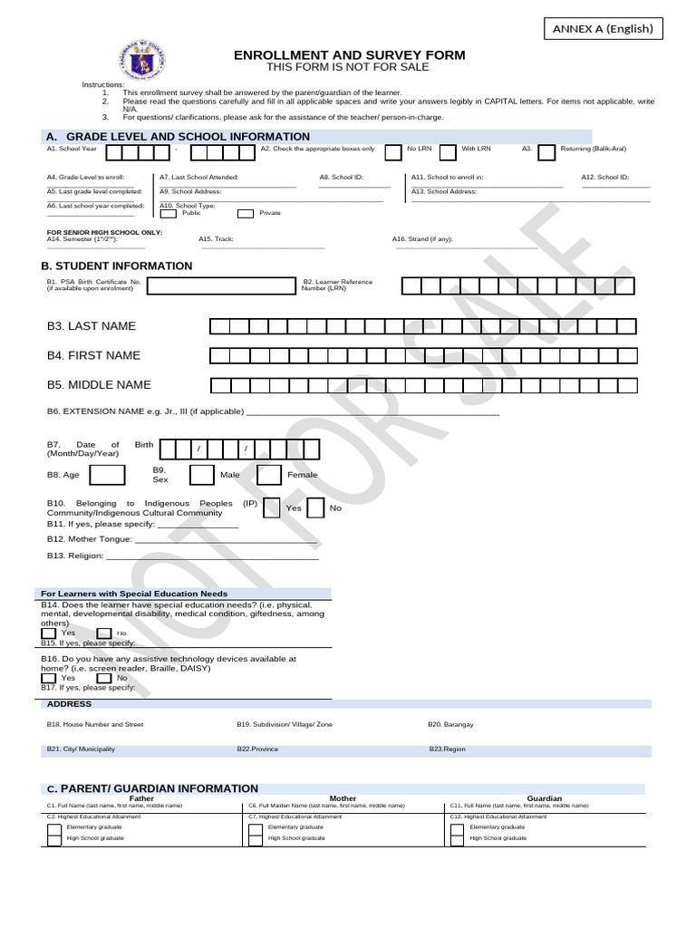 Enrollment Form SHS 1 | PDF