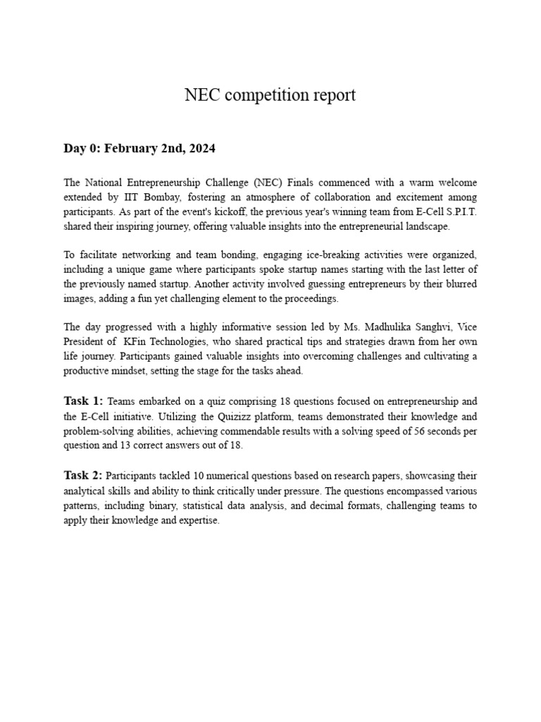 NEC Competition Report | PDF