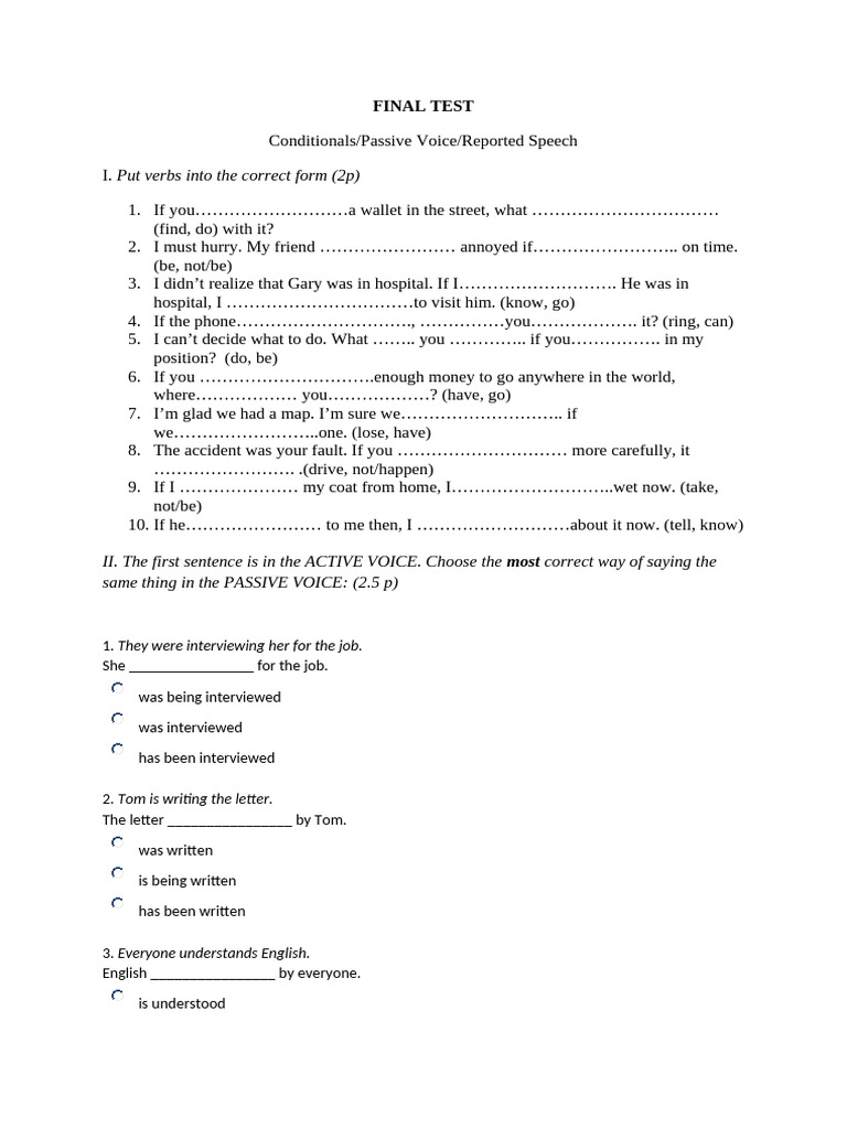 Conditionals Passive Voice Reported Speech | PDF