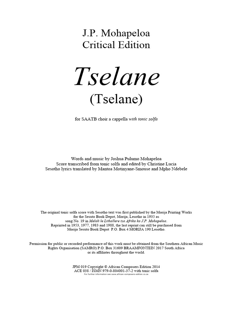 Mohapeloa JPM019 Tselane With T.S Bqxq7m | PDF