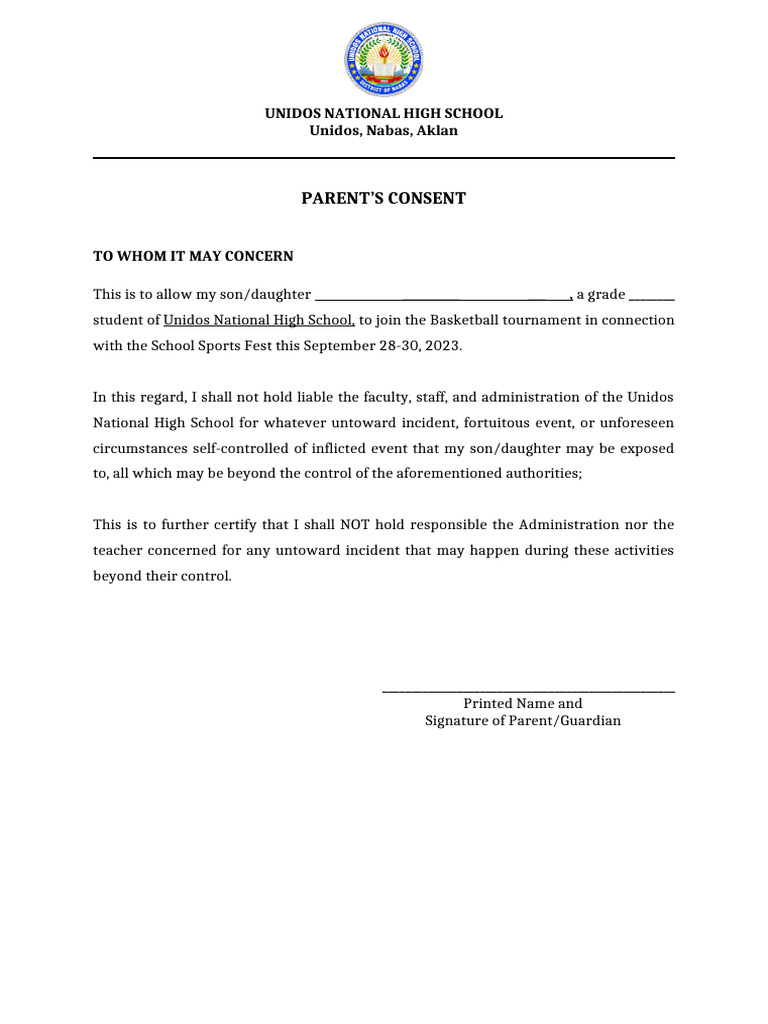 PARENTS CONSENT Basketball | PDF | Career & Growth | Social Science