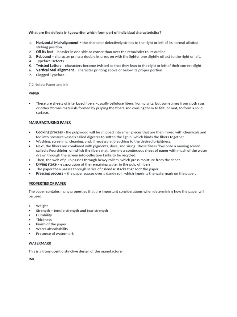 What Are The Defects in Typewriter Which Form Part of Individual ...