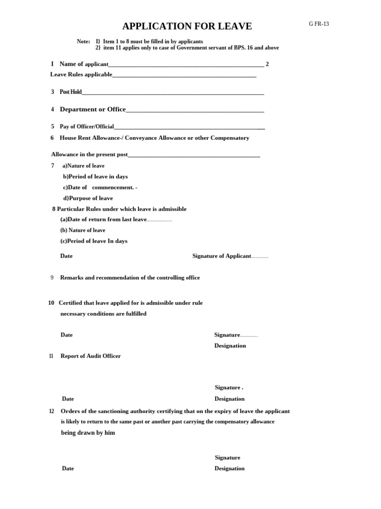 Ex Pakistan Leave Application Form 1 in Ms Word | PDF