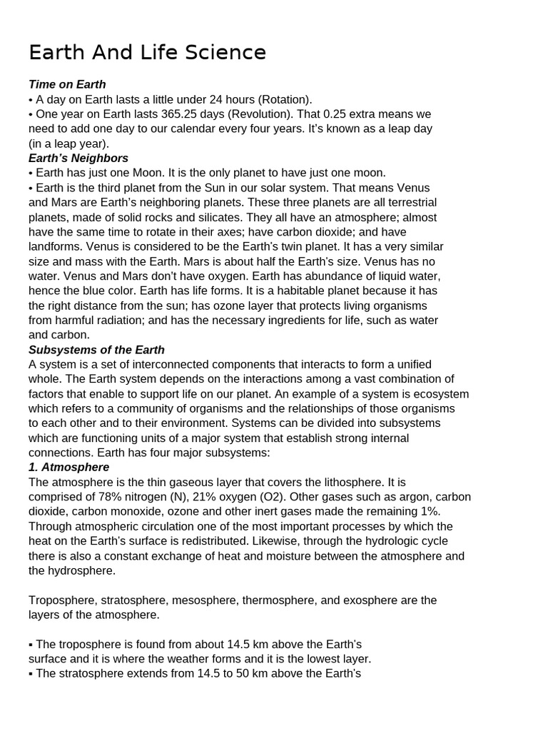 Earth and Life Science | PDF