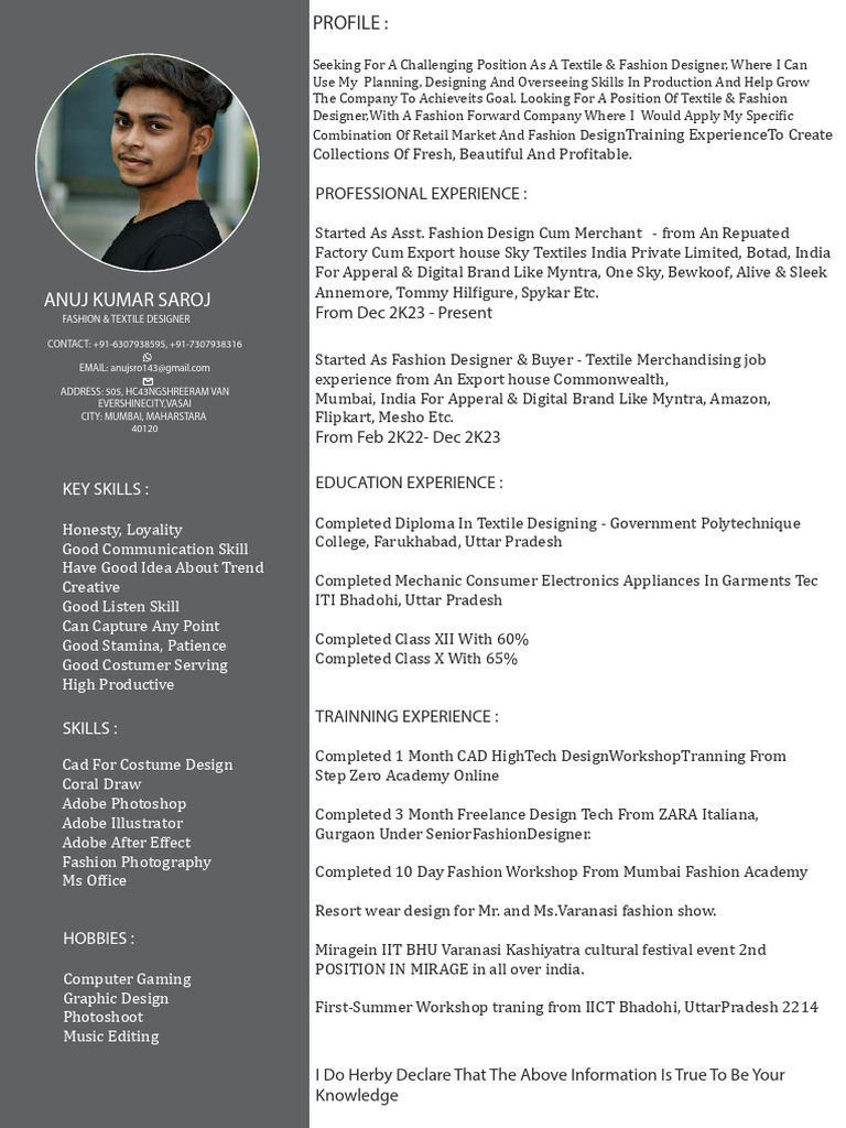 Anuj Saroj CV 2K24 | PDF