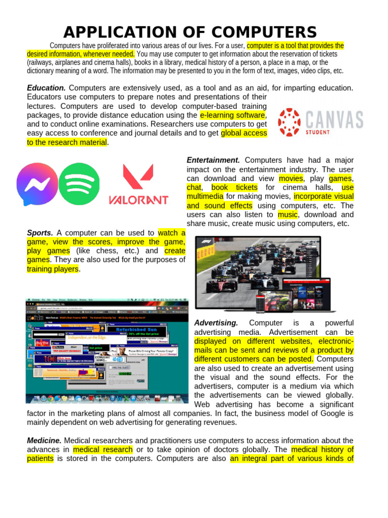 Application of Computers | PDF | Advertising | Application Software