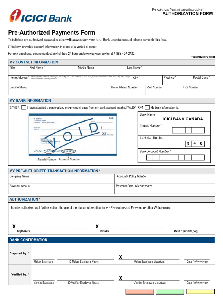 Pre Authorized Payment Form | PDF