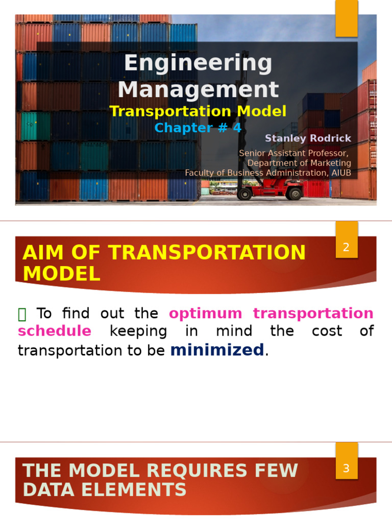 Fall 2022-2023 - Engineering Management - Chapter 5 - Transportation Model | PDF