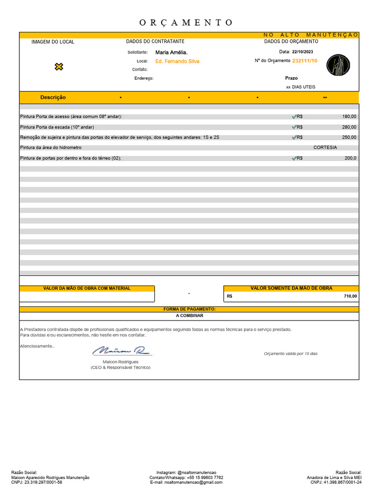 No Alto - Orçamento 232111-11 | PDF