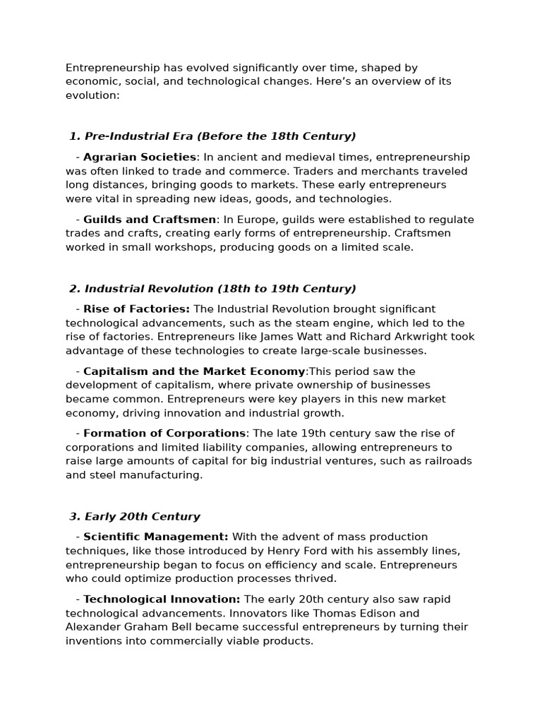 Timeline of Entrepreneurship Evolution | PDF | Entrepreneurship ...