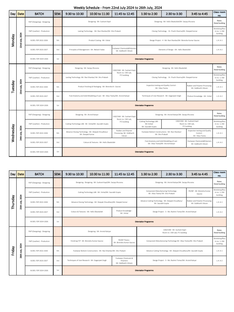 Revised Weekly Time Table 22nd July To 26th July 2024 | PDF