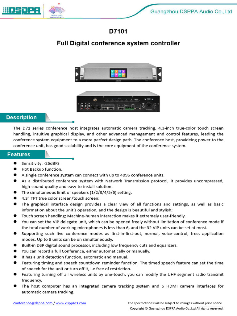 data-sheet-full-digital-conference-system-controller-d7101 | PDF