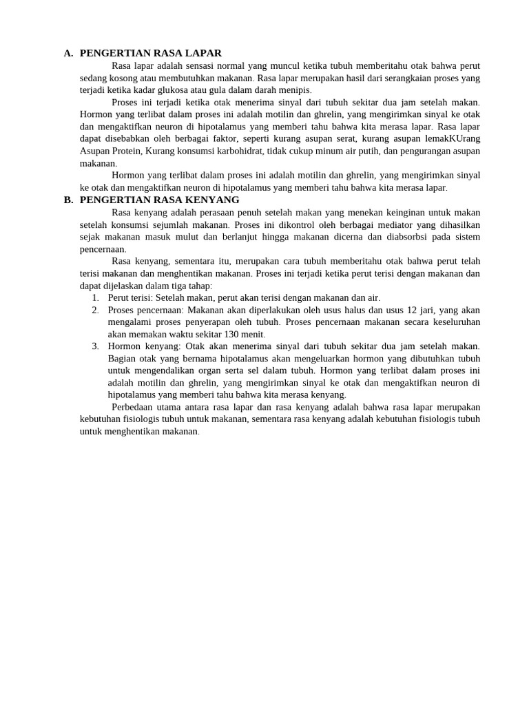 PENGERTIAN RASA LAPAR Dan Jadwal Makan RISKI PRATAMA ADI WIBOWO | PDF
